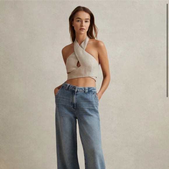 Reiss | Tops | Reiss Neutral Abigail Linen Halter Neck Cropped Top ...